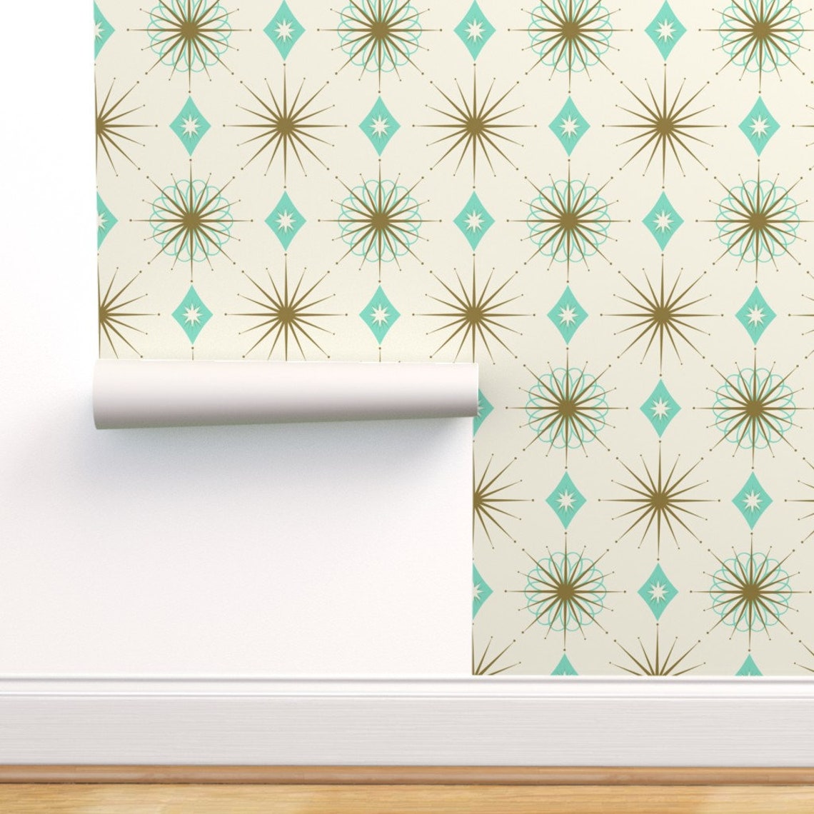 Atomic Wallpaper Starburst Aquarelle by Curiouslondon Mid | Etsy