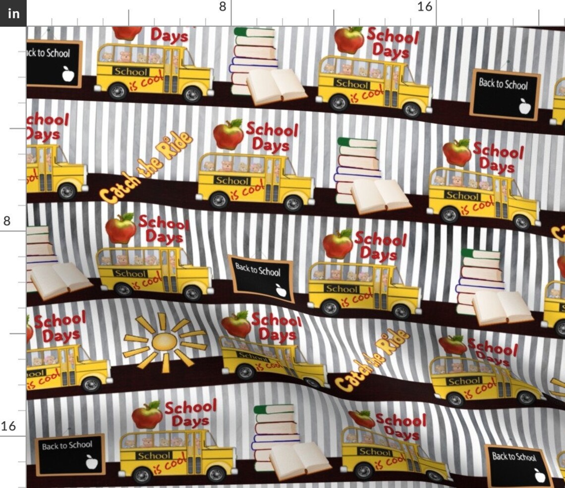 School Bus Fabric School is Cool Stripes by Spicetree Back | Etsy