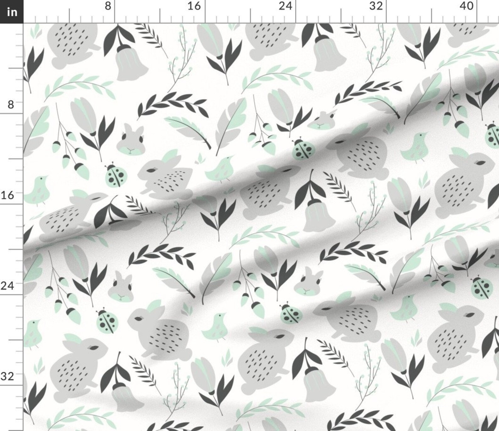 Cute Bunnies Fabric Bunnies and Flowers 002 by Bluelela | Etsy