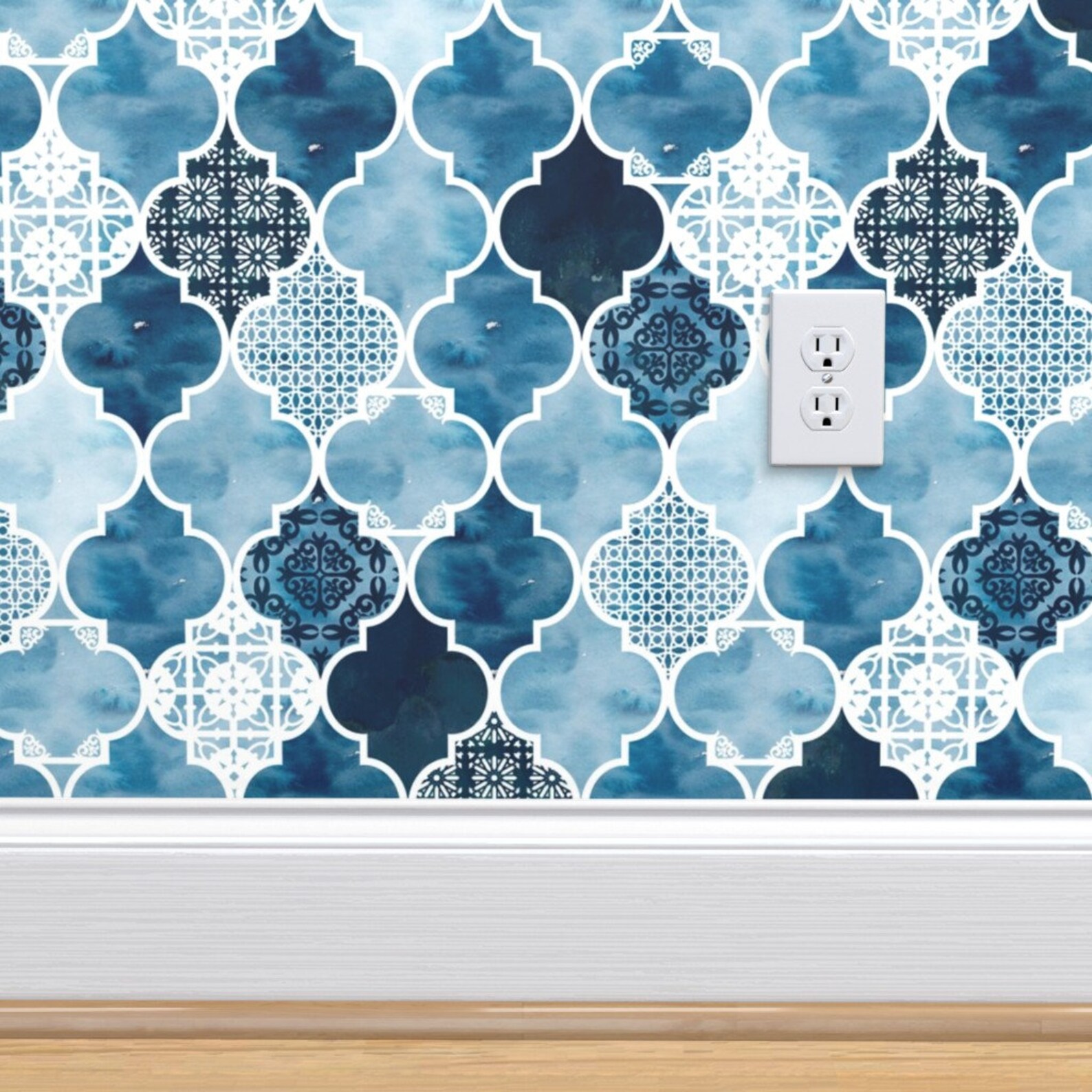 Moroccan Tile Wallpaper Moroccan Trellis by Adenaj Blue | Etsy