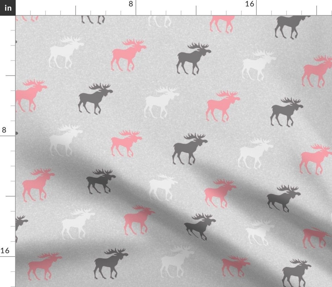 Moose Fabric Moose on Pink Grey and White by Sugarpinedesign Woodland ...