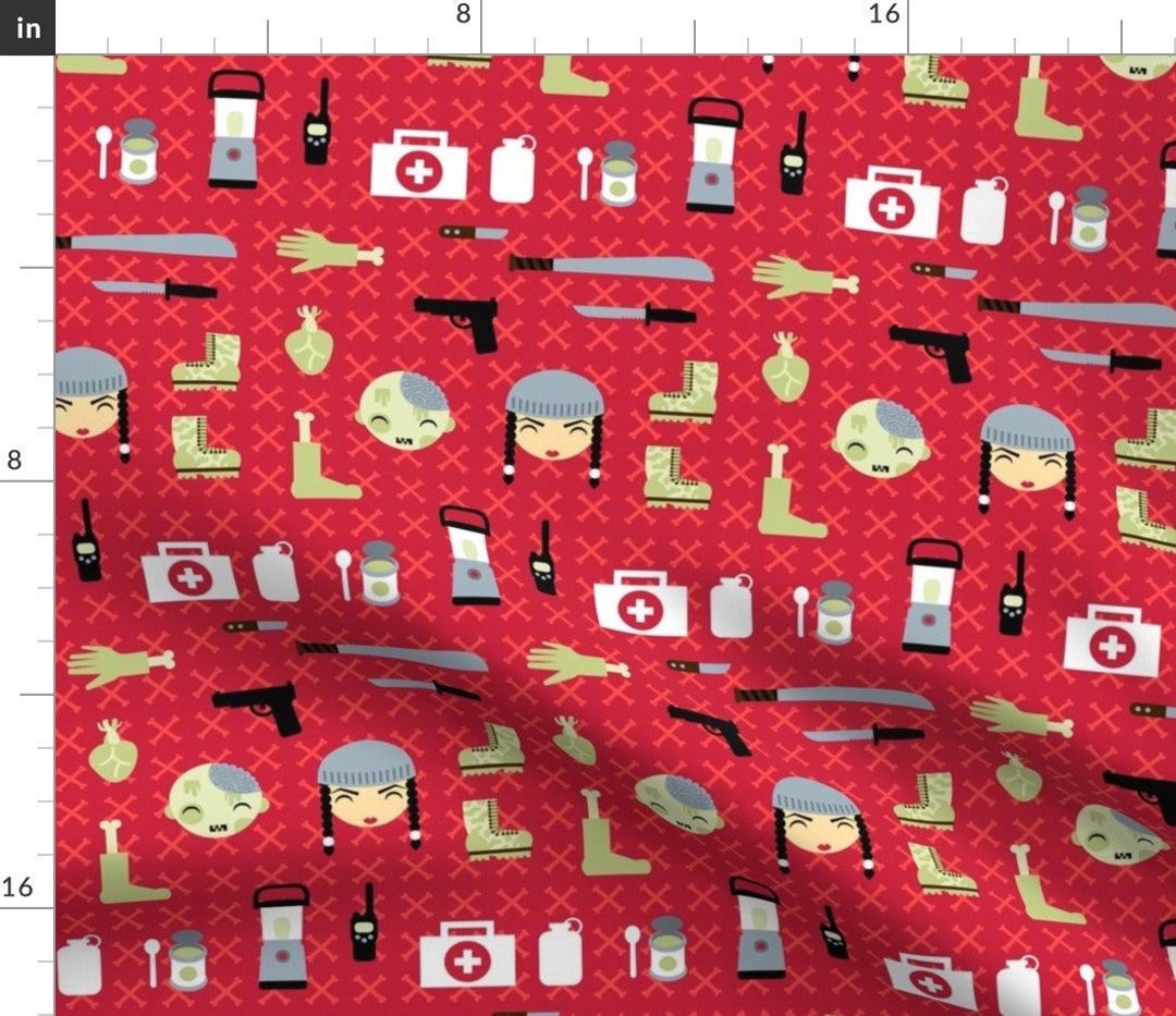Zombie Hunter Fabric Zombie Apocalypse by Pinkowlet Kawaii - Etsy