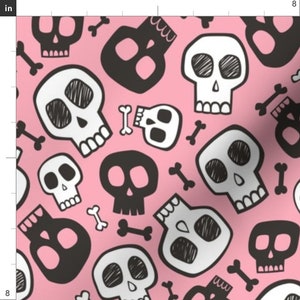 Pink Skull Fabric Skulls and Bones Halloween Black Pink by - Etsy