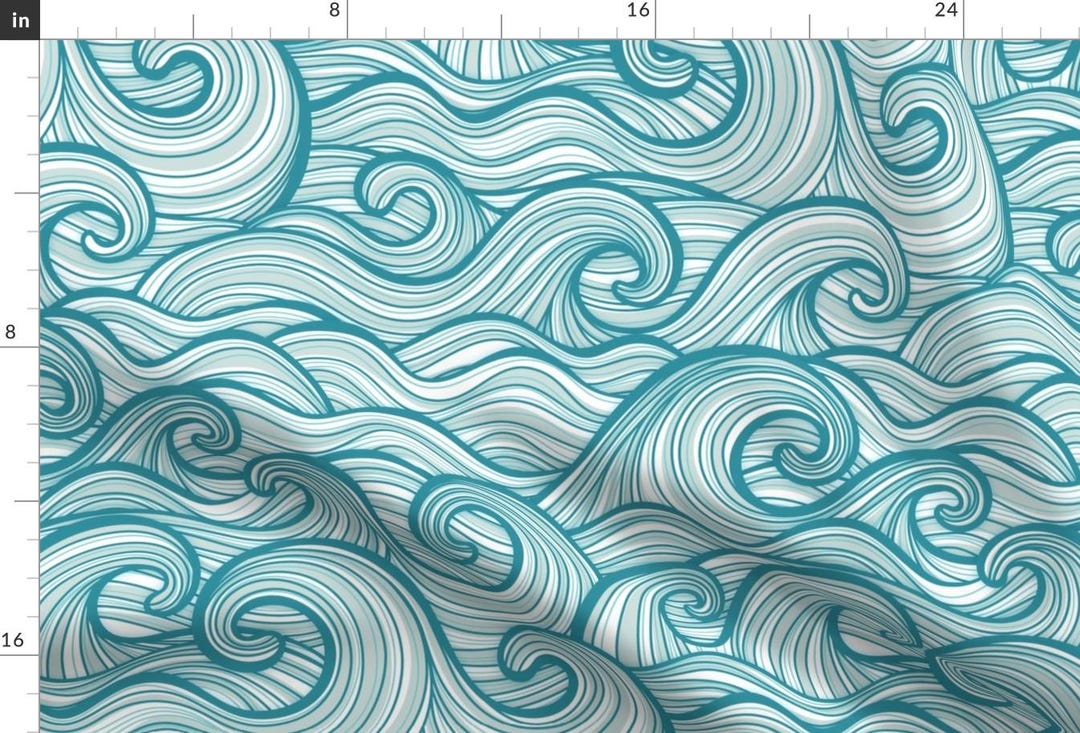 Ocean Waves Fabric - Caribbean Sea by Patricia_lima - Beach Sea Hawaii ...