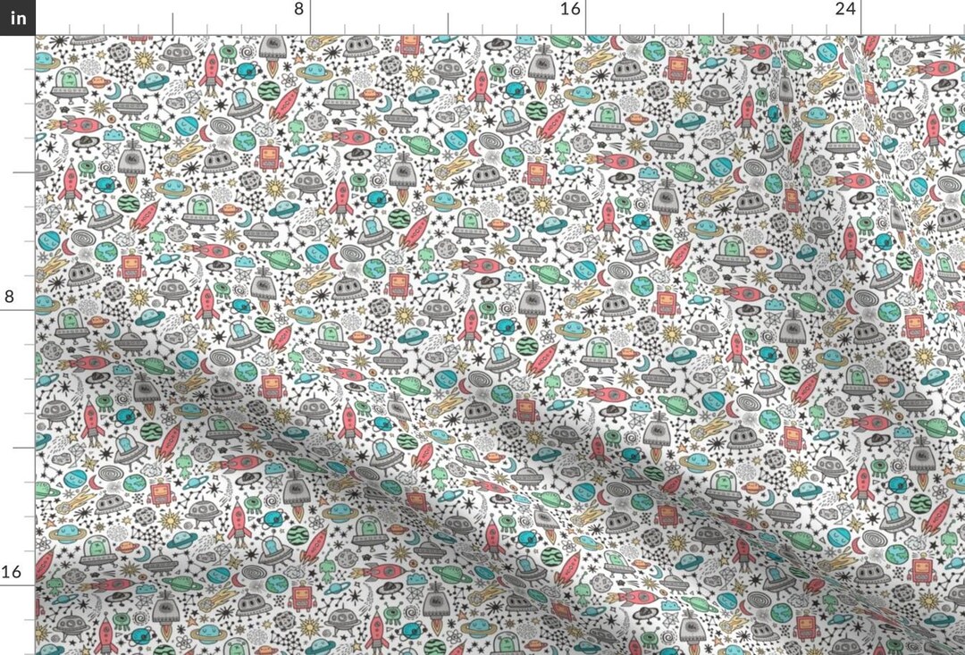 Space Fabric - Space Galaxy Universe Doodle With Aliens Rockets Planets ...