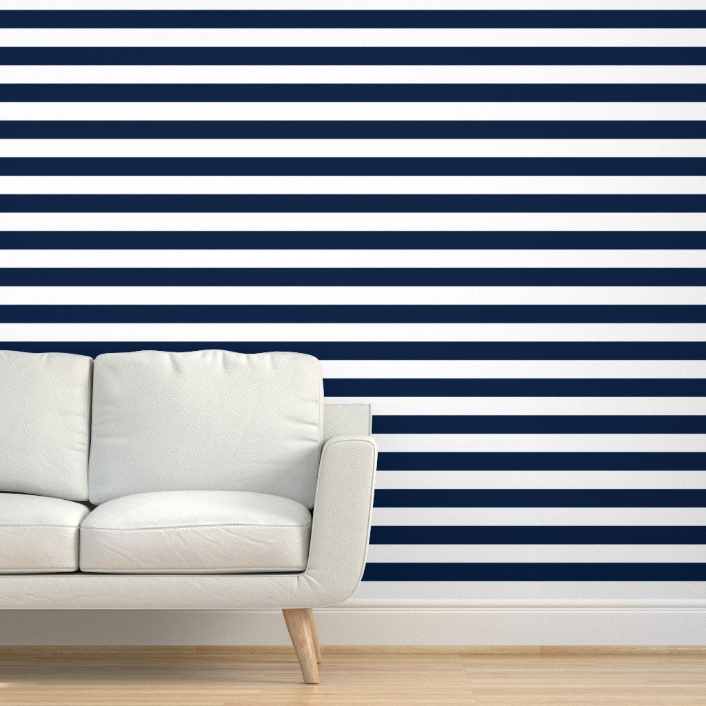 Stripes Wallpaper Navy and White Stripes Nursery by Andrea | Etsy