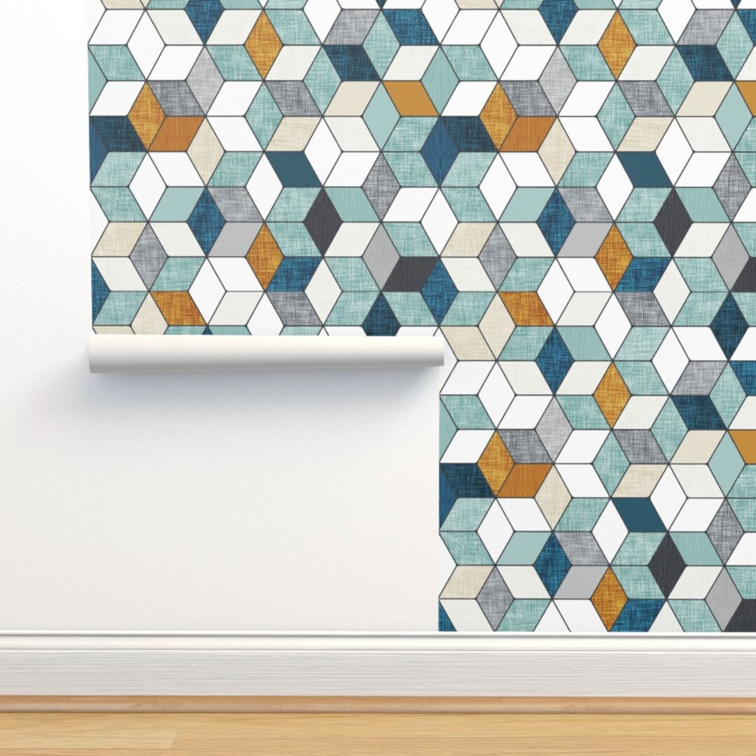 Modern Geometric Hexagon Wallpaper Hexo by Nouveau Bohemian - Etsy