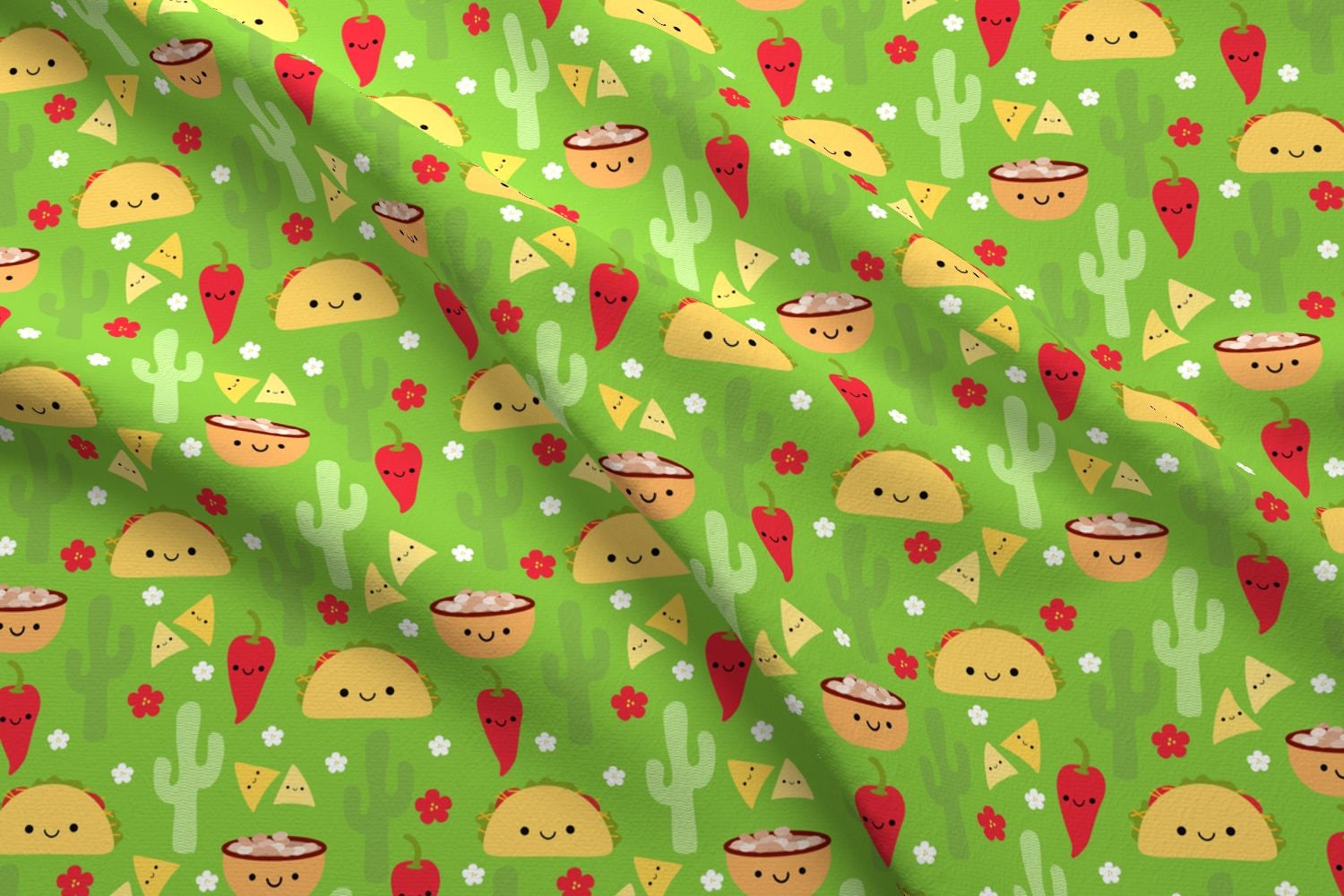 Taco Fabric Happy Tacos And Friends Green By Clayvision