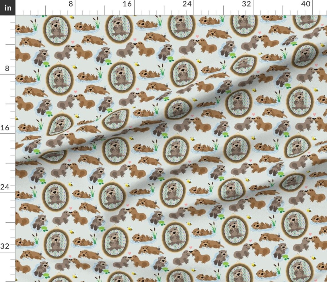 Otter Family Fabric Otters by Thickblackoutline Cute Baby | Etsy