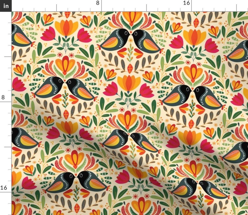 Whimsical Scandi Birds Fabric Boho Folk Colorful Spring - Etsy