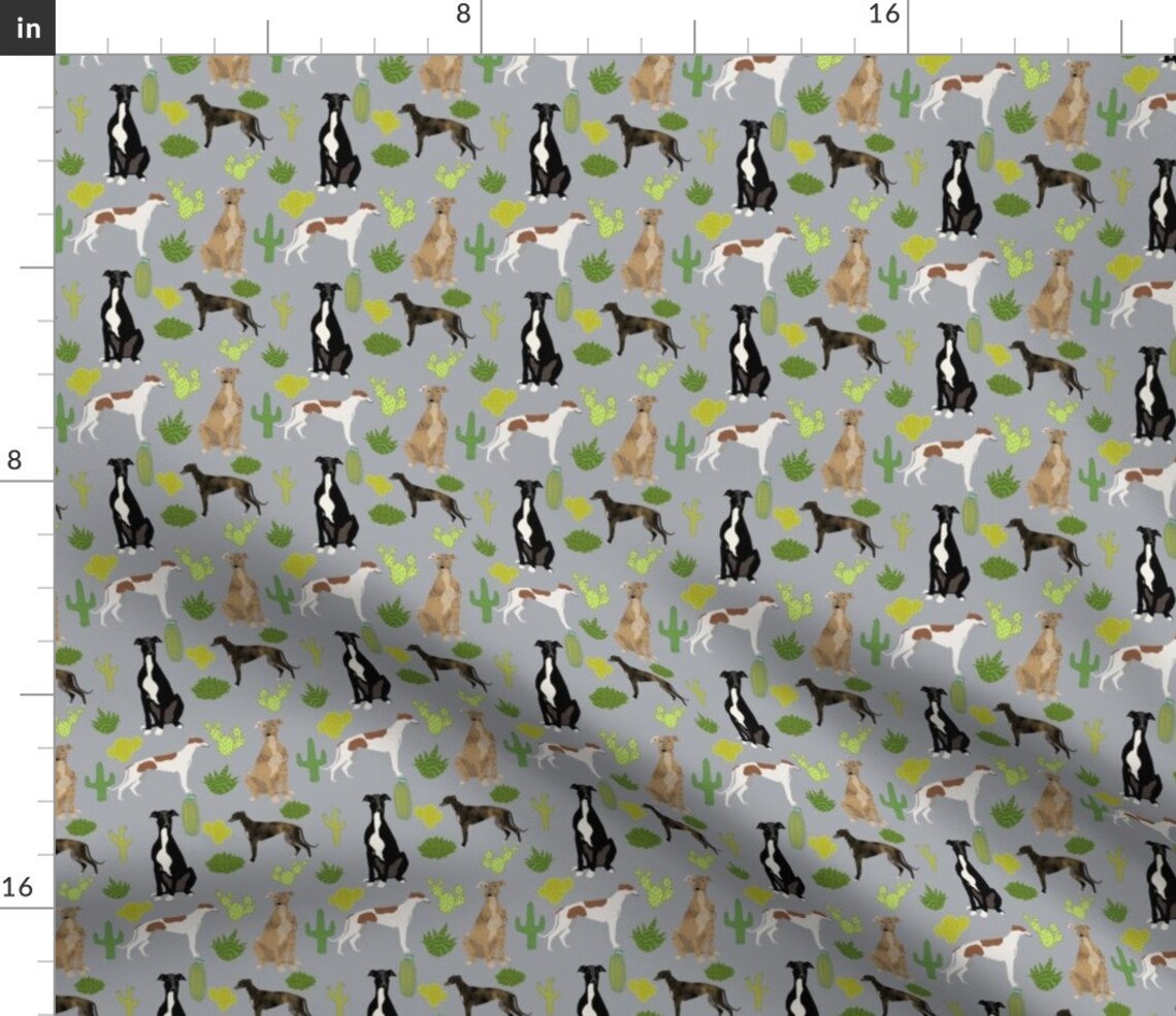 Boho Greyhound Fabric Greyhounds Cactus Design Dogs and - Etsy