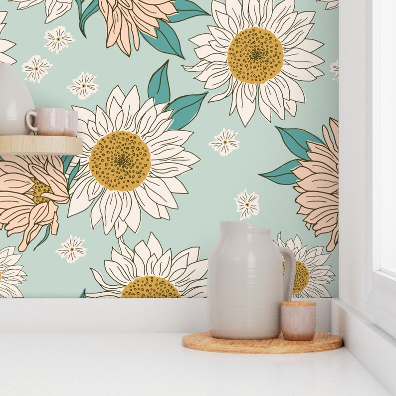 Jumbo Sunflower Wallpaper Boho Sunflowers by Indybloomdesign - Etsy