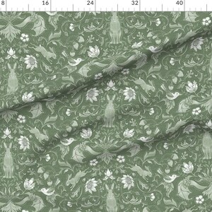 Sage Woodland Fabric - Rabbits in the Hedgerow by Vinpauld - Damask ...
