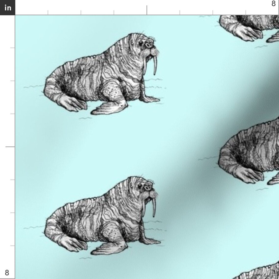 Blue Walrus Fabric Walrus by Taraput Baby Blue Walrus - Etsy