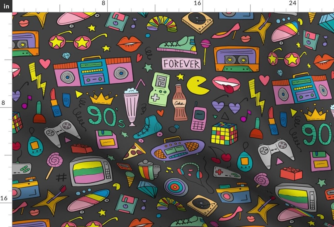 Y2k Fabric - Back to 90-E by Kudryashka - Y2k Retro Gray Rainbow ...