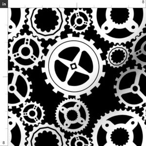 Cogs Fabric - Cogs Ma Dawgs by Abbieuproot - Cogs Black White Geometric ...