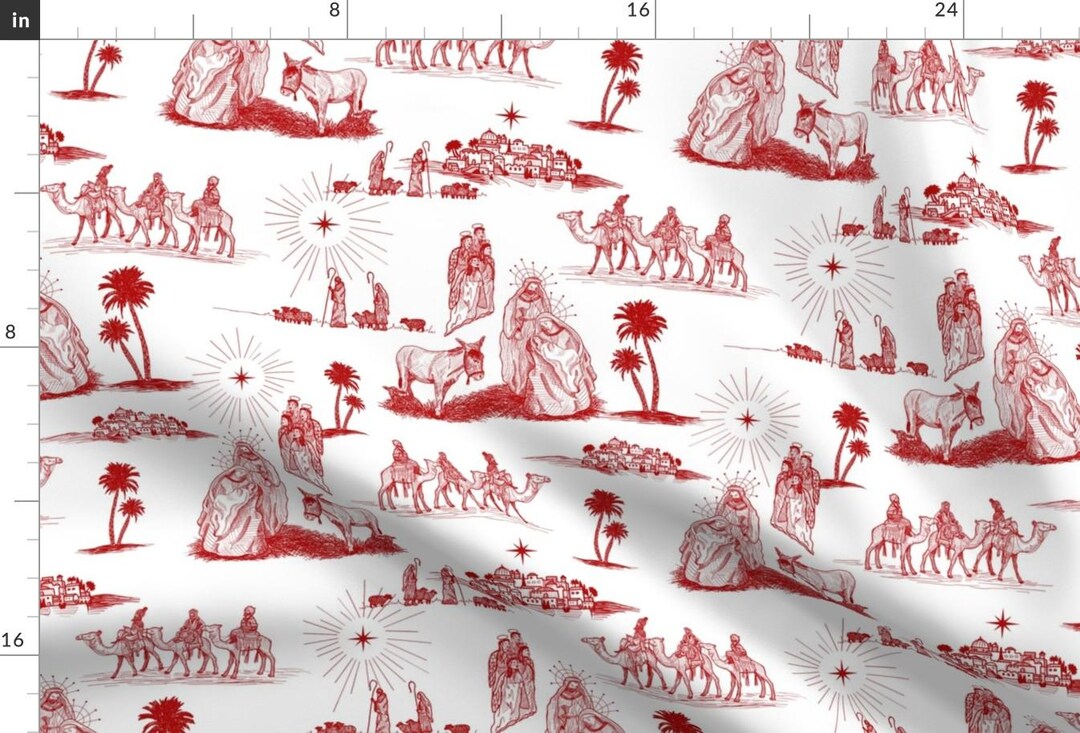 Red Nativity Toile Fabric - Nativity Toile by 3rittanylane - Holiday ...