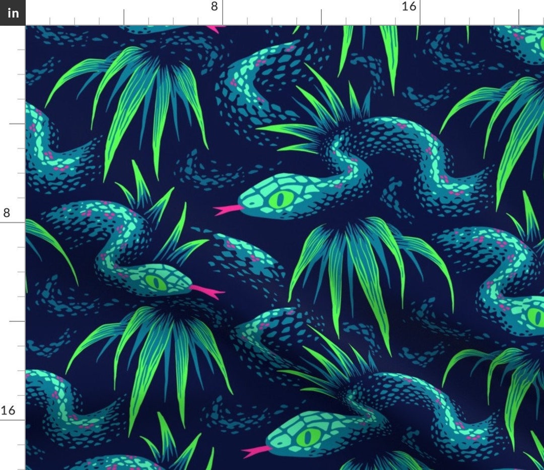 Tropical Snakes Fabric Mr Snake in the Rainforest Green by Andreaalice ...