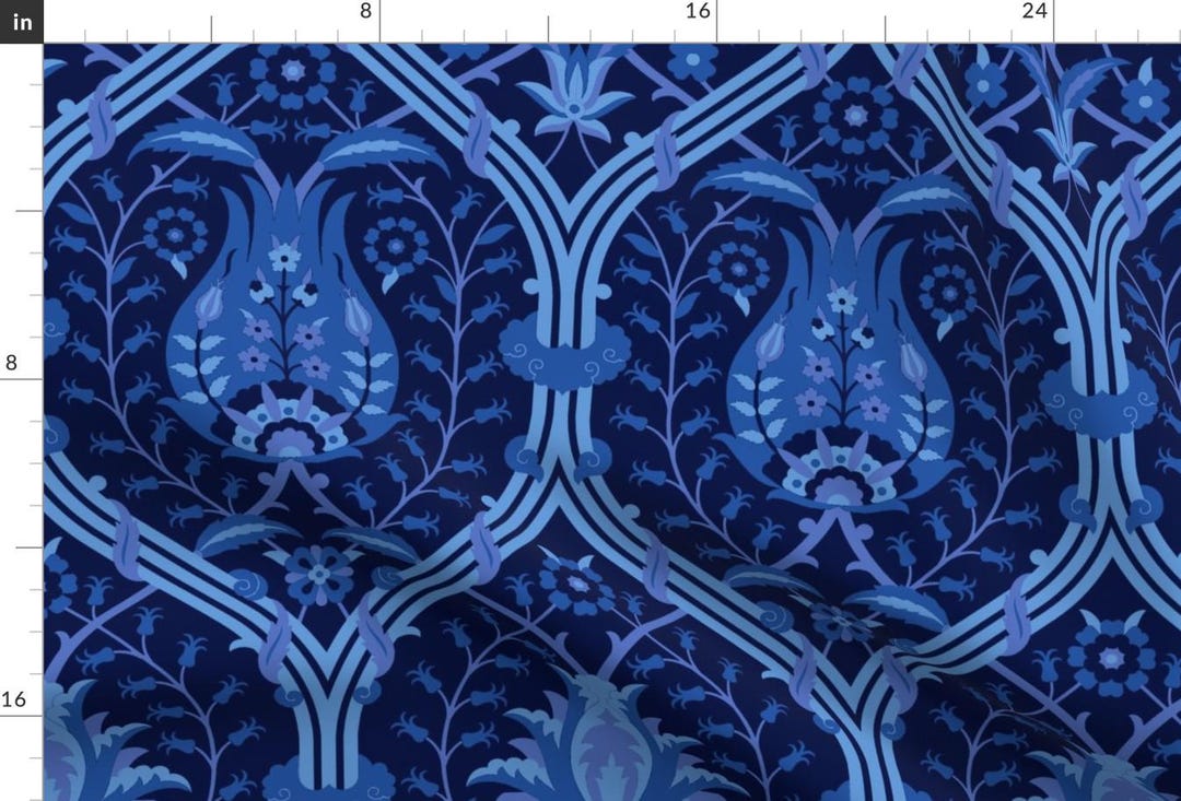 Royal Blue Damask Fabric - Serpentine by Muhlenkott - Medieval ...