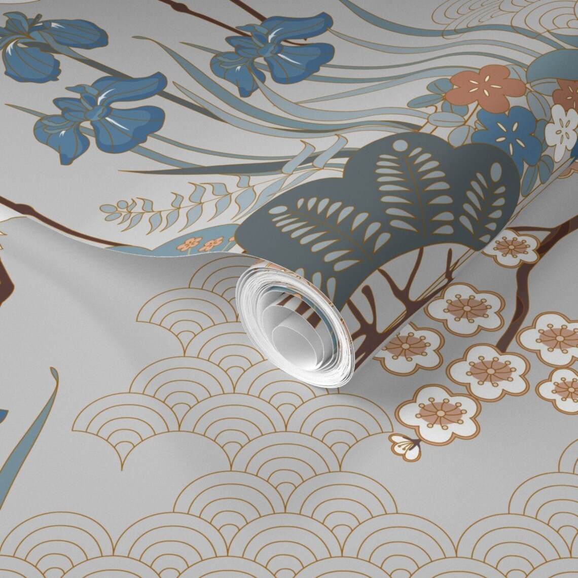 Japanese Wallpaper Japanese Garden Gray 24in by Juditgueth - Etsy