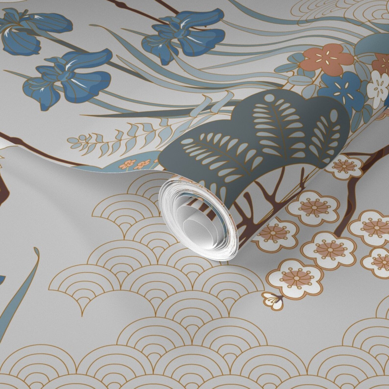 Japanese Wallpaper Japanese Garden Gray 24in by Juditgueth - Etsy