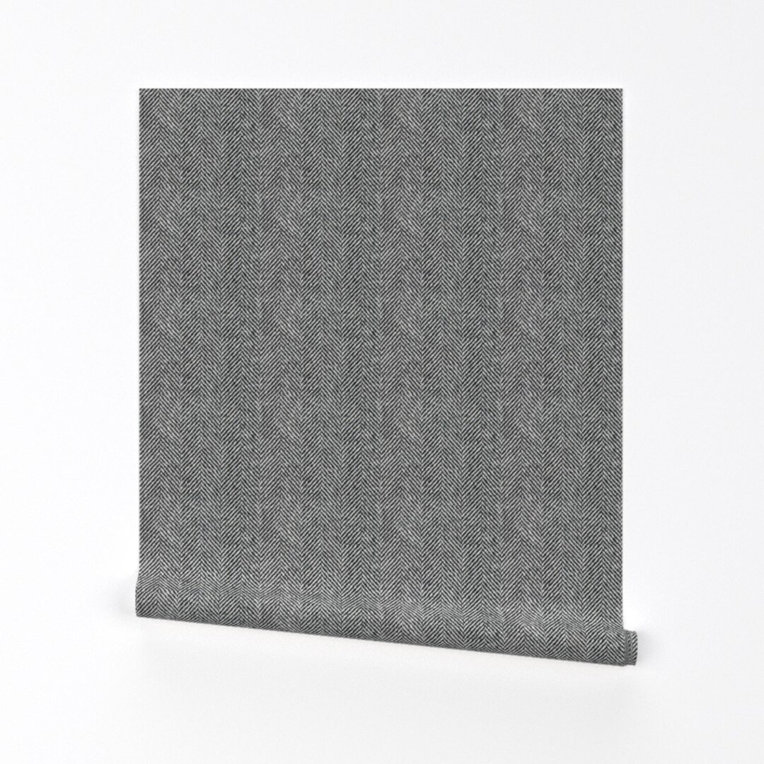 Tweed Look Wallpaper Herringbone Tweed by Willowlanetextiles Black ...
