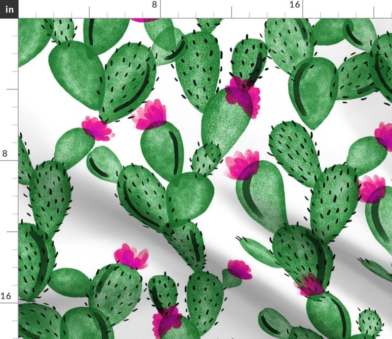 Green Watercolor Cactus Fabric Emerald Paddle Cactus Rose - Etsy