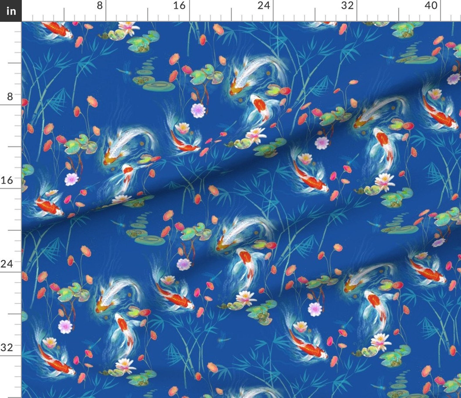 Blue Koi Fish Watercolor Fabric Japanese Water Garden blue | Etsy