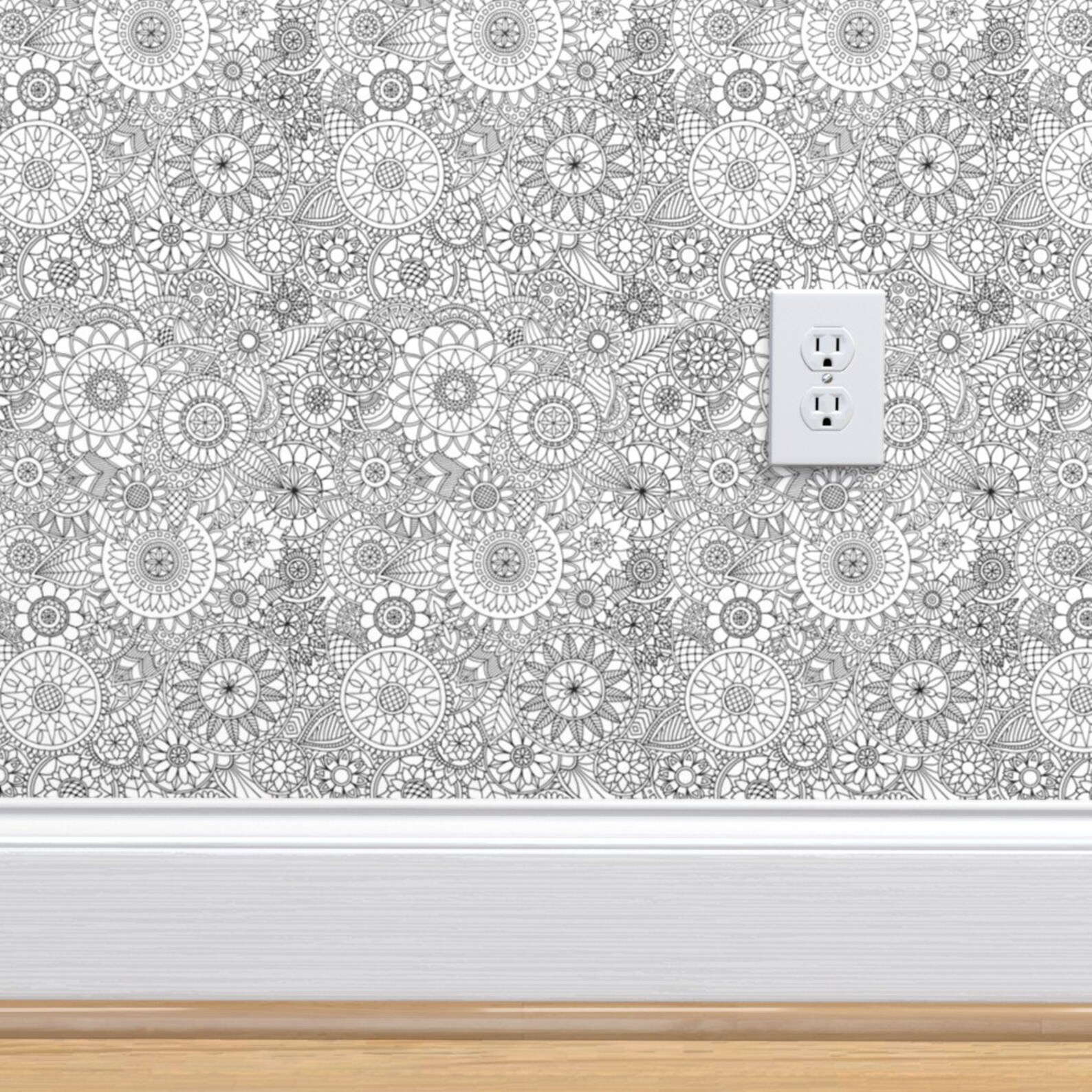 Black and White Coloring Book Wallpaper Doodle Garden by - Etsy