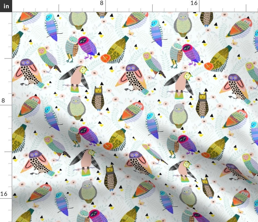 Colorful Owls Fabric Owl Party by Emilyrosethomson - Etsy