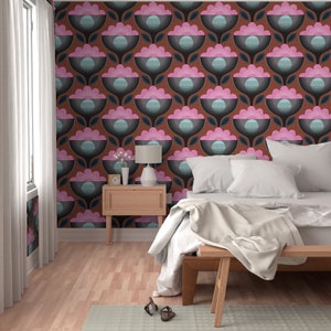 Mod Flowers Wallpaper Mod Deco Flower by Ottomanbrim Rust Pink Gray ...