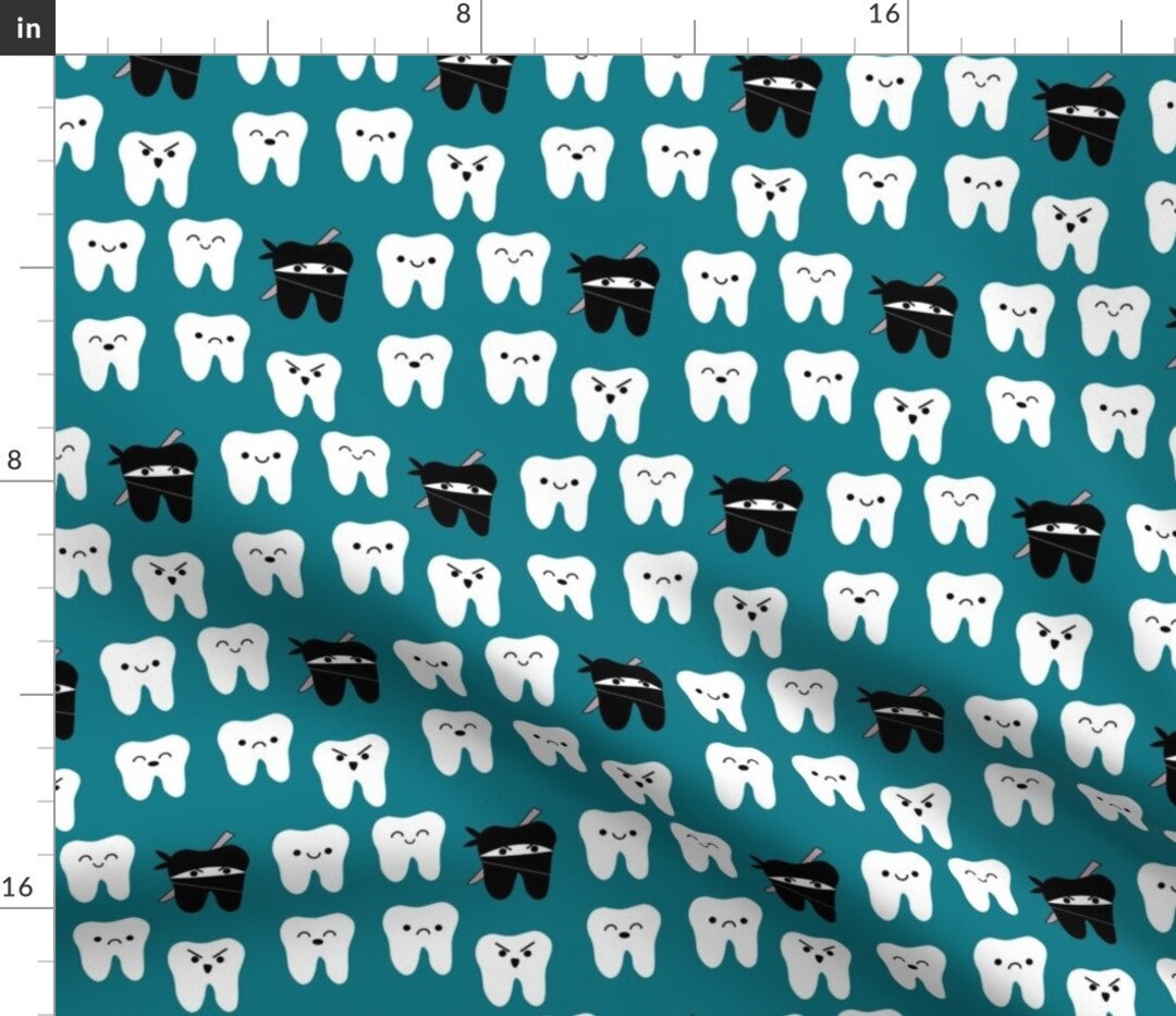 Tooth Fabric Way of the Ninja Tooth Teal by Clayvision Teeth Ninja ...