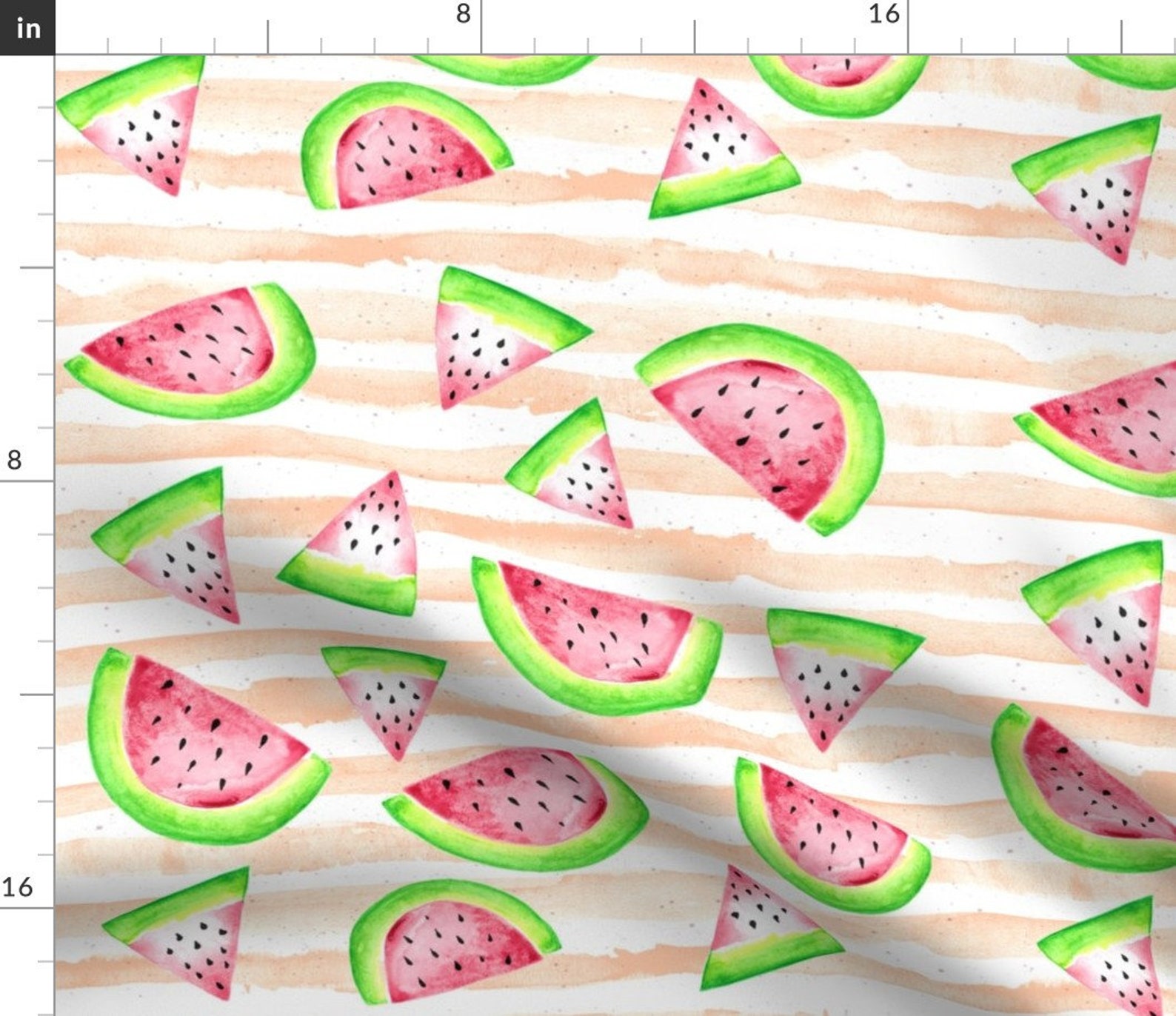 Watermelon Fabric Watermelon Pieces Watercolor on Peach - Etsy