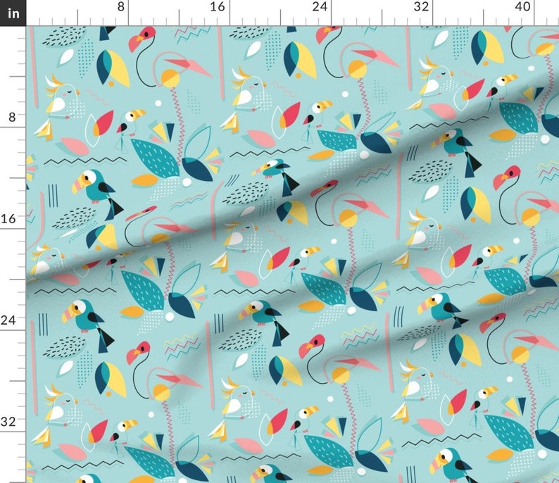 Tropical Birds Fabric Memphis Bird by Elodie-lauret - Etsy