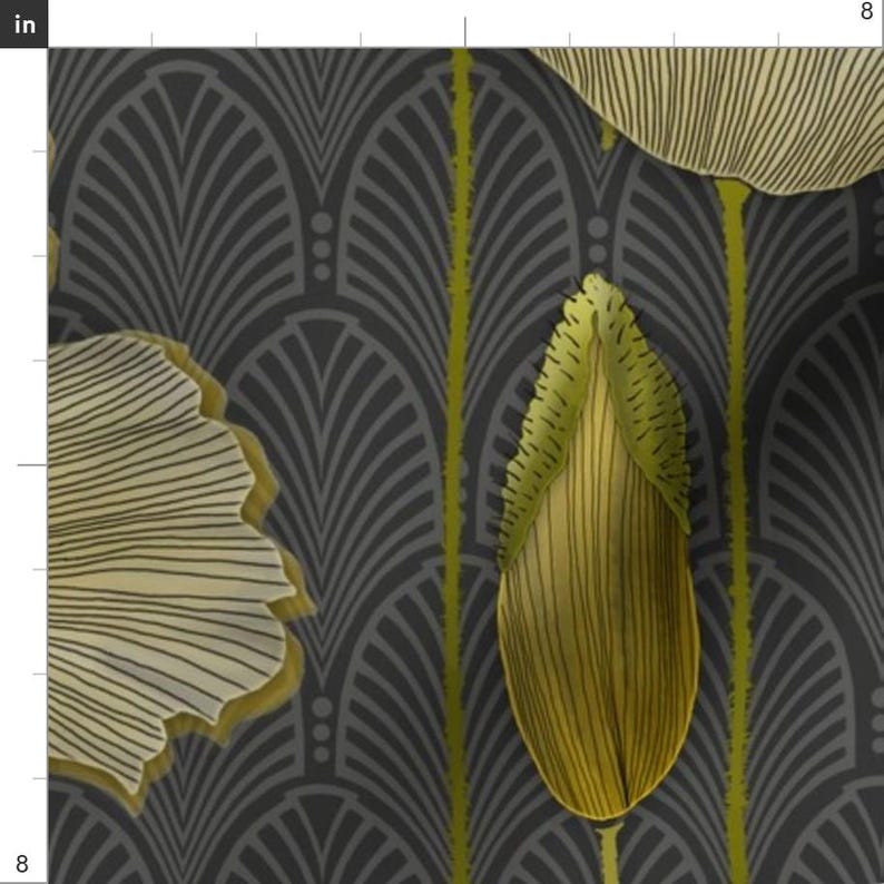 Art Decor Poppy Upholstery Fabric- Art Deco Fleurs Dor by J9design ...