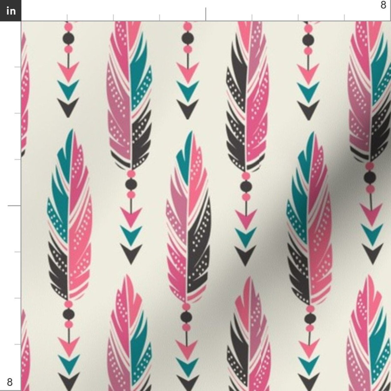 Pink and Teal Feathers Fabric Bohemian Princess Feathers by - Etsy