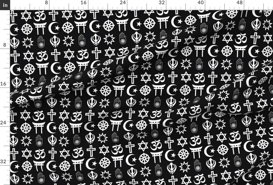 Religious Fabric - World Religions on Black by Thin Line Textiles ...