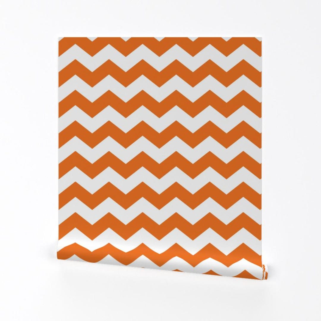 Orange Chevron Wallpaper - Chevron Lg by Misstiina - Zigzag Modern Home Custom Printed Removable ...