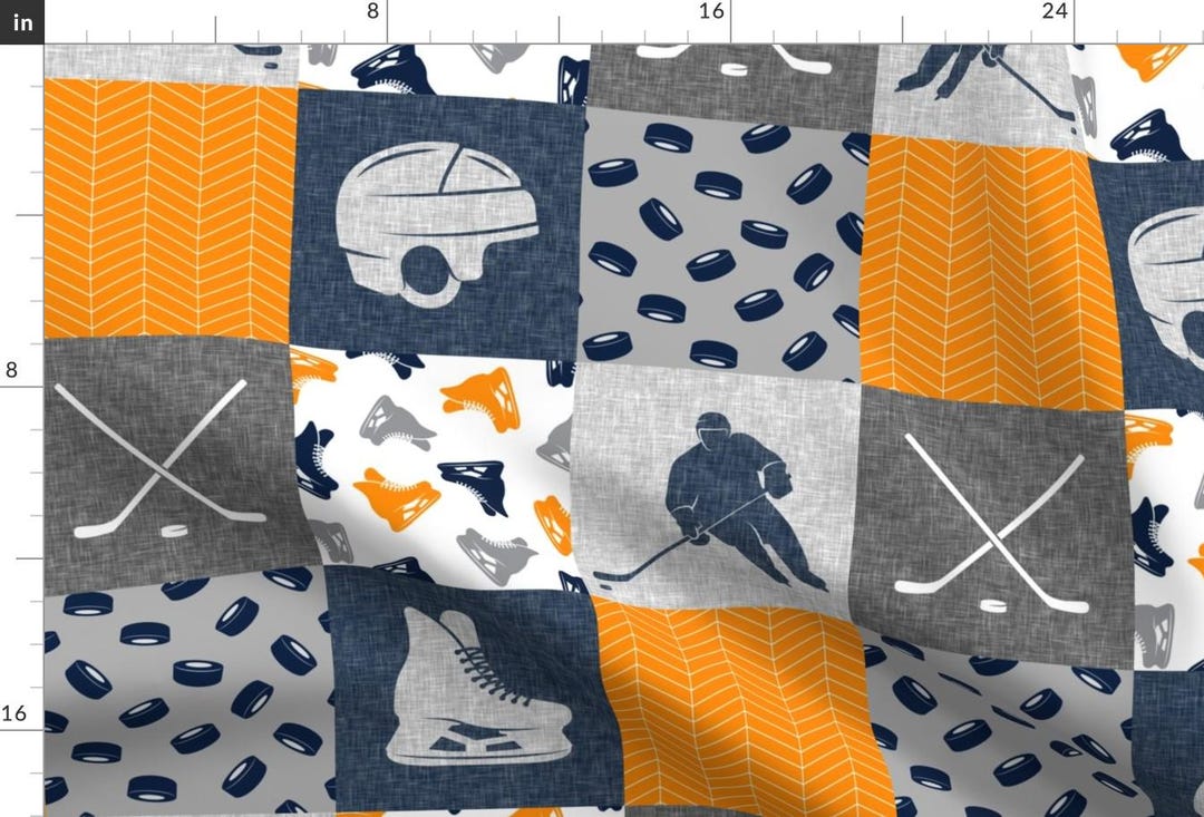 Ice Hockey Blue Quilt Fabric - Ice Hockey Patchwork - Hockey Nursery ...
