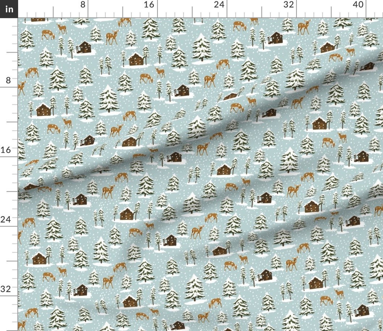 Winter Wonderland Snowy Cabin Fabric Winter Forest Cabins | Etsy