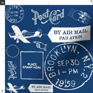 Vintage Mail Fabric - Mail Dark Blue by Thepinkhome - Postal Service ...