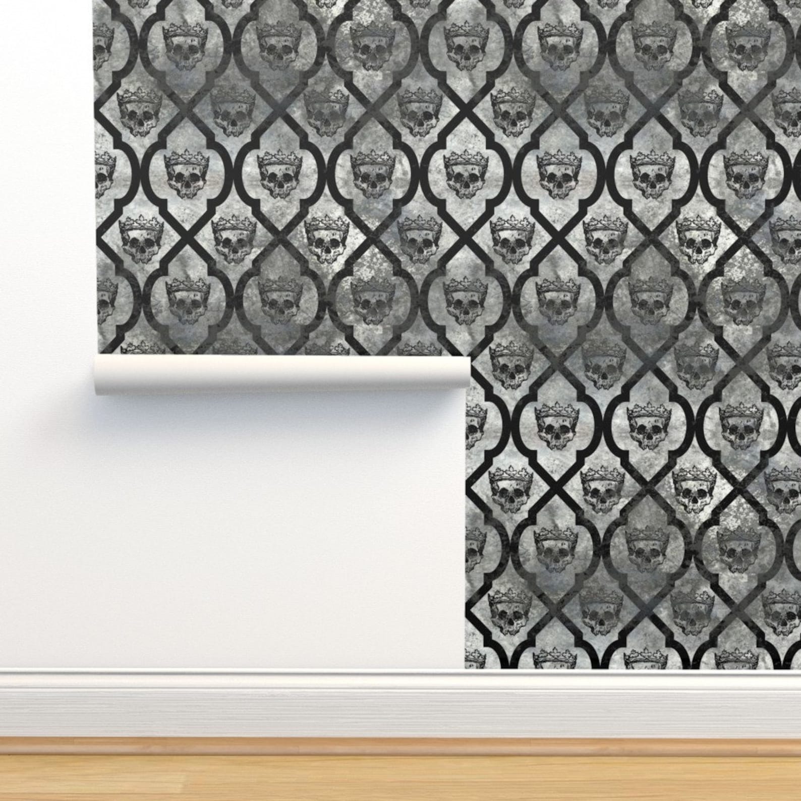 Skull Wallpaper Skull Fresco Gray by Thecalvarium Gray - Etsy