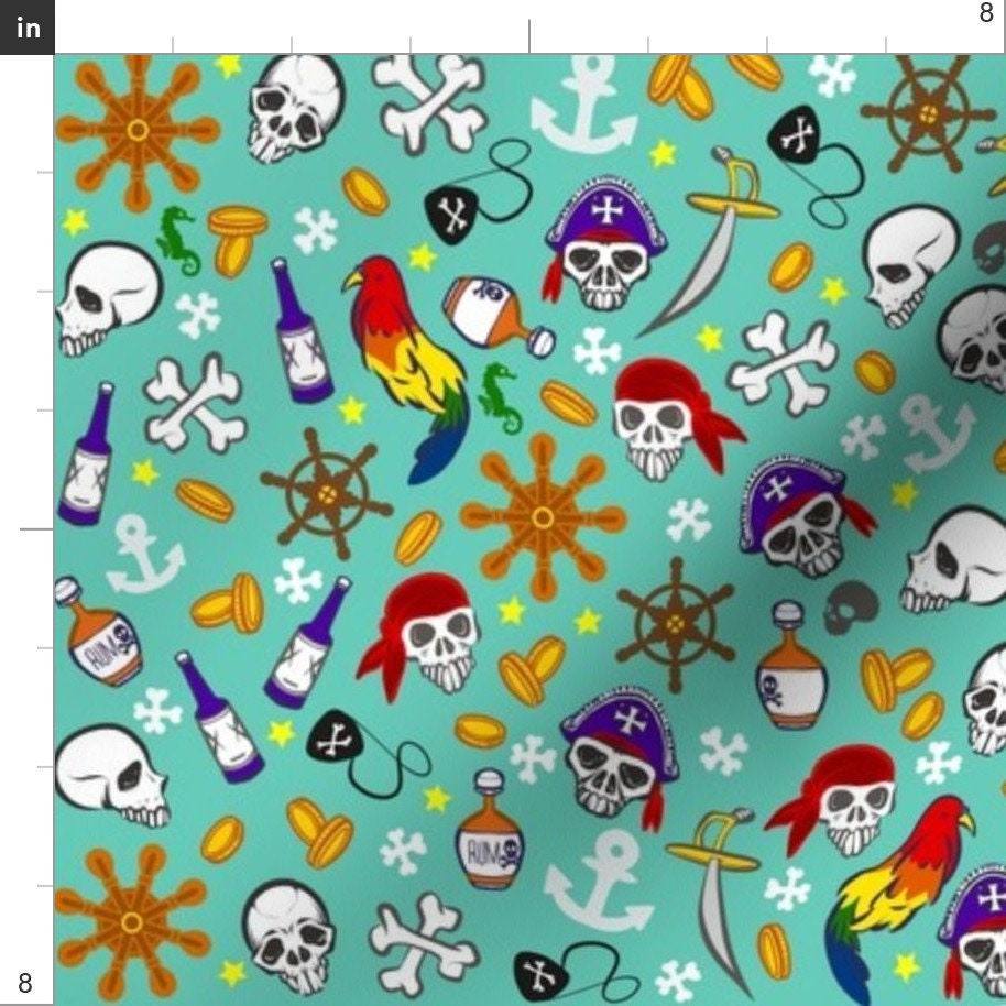 Pirate Party Fabric Pirates by Jadegordon Tropical Island - Etsy
