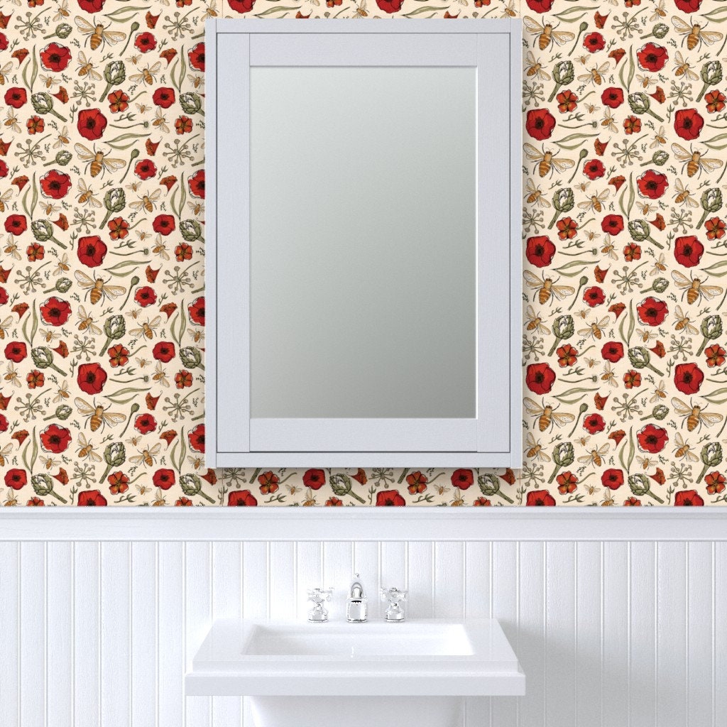 Kitchen Floral Wallpaper the Art of Bee Keeping by | Etsy