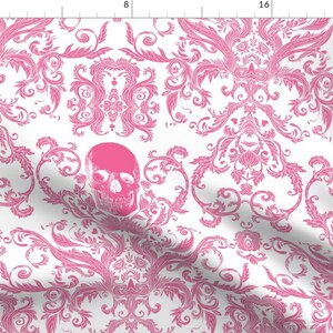 Pink Skull Fabric Dread Damask // Fuchsia by Willowlanetextiles Hot ...