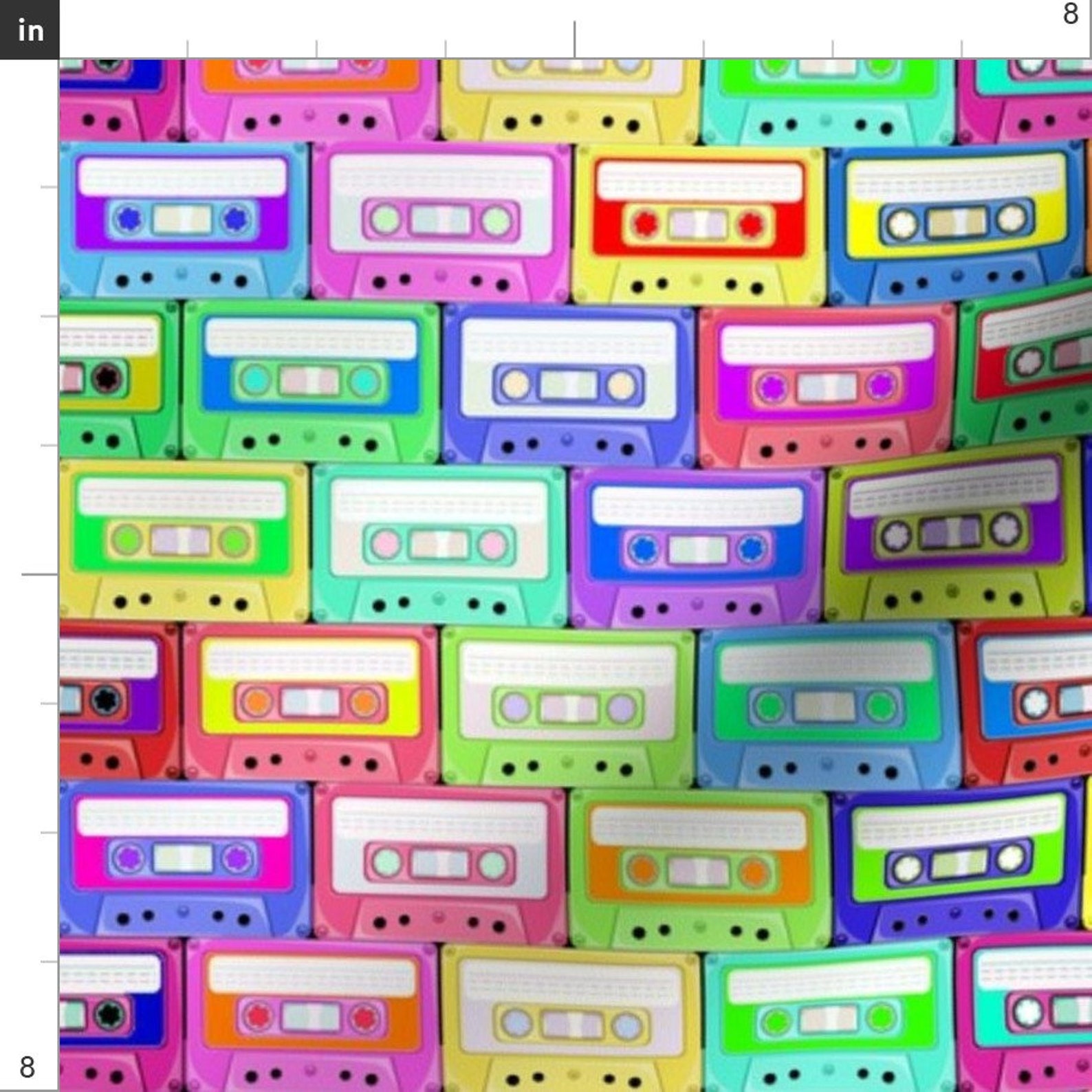 Rainbow Retro Cassettes Fabric Retro Cassette Tape Colorful | Etsy