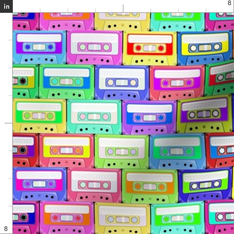 Rainbow Retro Cassettes Fabric Retro Cassette Tape Colorful | Etsy