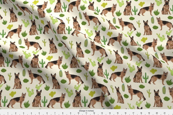 Succulent Shepherd Fabric German Shepherd Dog Cactus Desert