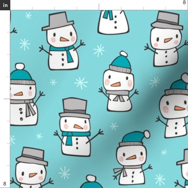 Snowman Fabric Winter Christmas Snowman Snowflakes In Blue | Etsy