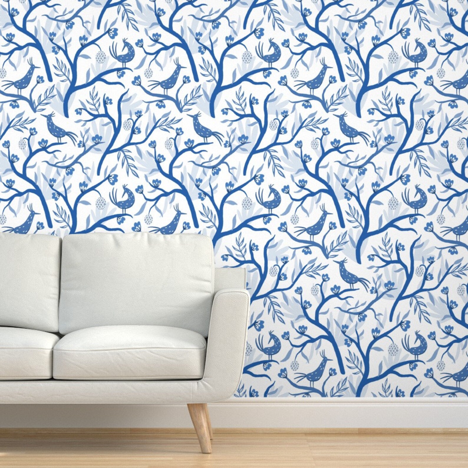Botanical Blue Chinoiserie Blue Garden by Kondratya - Etsy